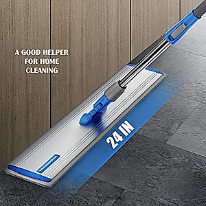 Wet Mop 24" Microfiber Mop Heavy Duty Floor Mop Aluminum Mop Adjustable Stainless Steel Handle 4 Wet and Dry Clothes Floor Cleaning System