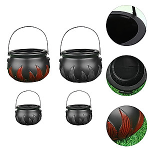 DOITOOL 4Pcs Halloween Witch Cauldron Handheld Plastic Flame Barrel Black Cauldron Halloween Candy Buckets Candy Holder Pot with Handle for Halloween Party Decorations (2 Big Size+ 2 Small Size)