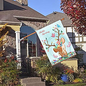 Hello Spring Flag,Spring Garden Flag Double Sided Welcome Burlap Seasonal Elk Spring House Flags 28x40 Inch Summer Yard Signs Outdoor Decor for Homes,Gardens, Patio or Lawn with 2 Grommets