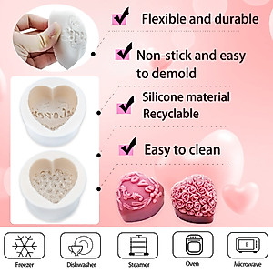 4PC Mother's Day Fondant Silicone Molds, Heart-Shaped 3D Love Rose Flower Silicone Mold for Thanksgiving Wedding Valentine's Day Cake Chocolate Dessert DIY Aromatherapy Handmade Soap Making (White)