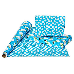 American Greetings 160 sq. ft. Reversible Kids Christmas Wrapping Paper Bundle, Santa, Snowflakes and Snowmen (4 Rolls 30 in. x 16 ft.)