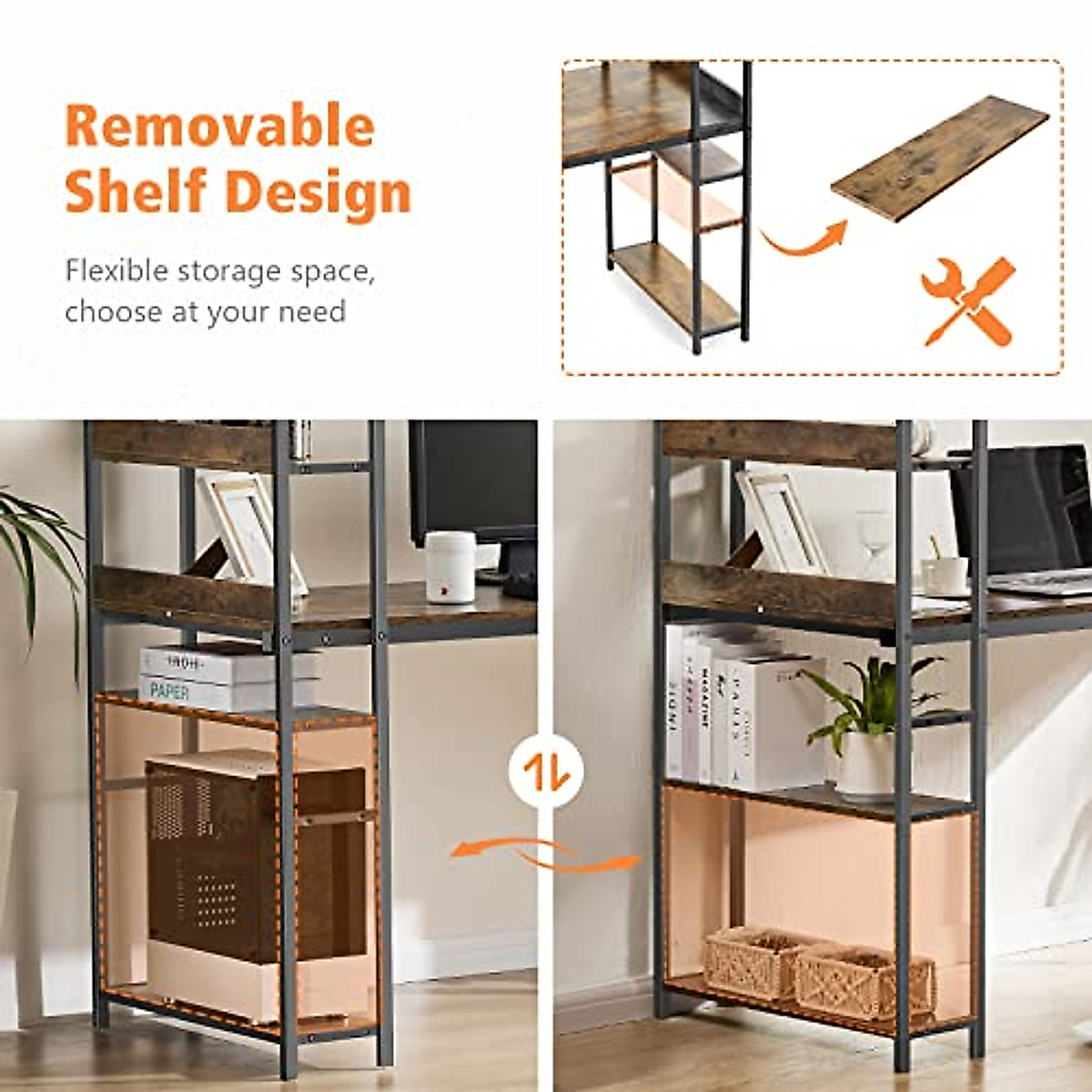 Desk Computer Desk with Shelves, Home Office Desks Table 47 Inch PC Desk Bedroom Desk Work Desk Study Desk Wood Desk with Storage Removable Middle Shelf for Dorm, Student, Gaming