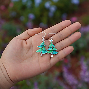 RareLove Green Christmas Tree with Star Red Rhinestone Pierced Dangle Earrings CZ Crystal Silver Plated Alloy Holiday For Women