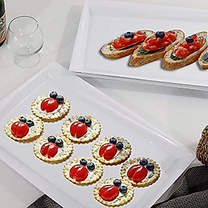 I00000 8 Pack White Plastic Serving Tray, 15" x 10" Rectangle Food Trays, Disposable Serving Platter for Parties, weddings and Party