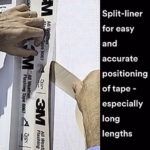 3M All Weather Flashing Tape 8067, 4 in x 75 ft, 1 Roll, Adhesive Backed Split Liner, Prevents Moisture Intrusion, Waterproof Flashing Seals Doors, Windows, Openings in Wood Frame Construction