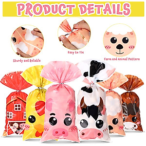 Pajean 120 Pieces Farm Animal Party Favor Bags, Plastic Candy Goodies Gift Treat Bags Farmhouse Decor for Baby Shower Boys Girls Kids Happy Birthday Party Decorations Supplies