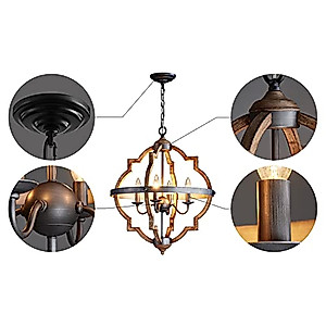 Saint Mossi 4-Lights Wooden Finish Farmhouse Chandelier Light Fixture,Rustic Globe Chandelier Style,Globe Pendant Light Farmhouse Pendant Light Fixtures,H22 x D20,Chain Adjustable