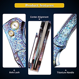 REMETTE Father's Day Gift Pocket Knife, Pearlescent M390 Blade Titanium Handle EDC Folding Knife, Axis Lock, Men Women Everyday Carry Knife with Reversible Pocket Clip