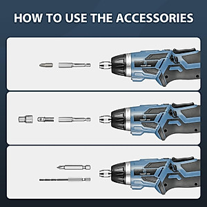 C P CHANTPOWER Cordless Electric Screwdriver Set，6+1 Torque Gears,1/4'' Hex Self-Lock Chuck, 4V Rechargeable lightweight Screwdriver with 44pcs Accessories Flashlight Charger and Carrying Case Blue