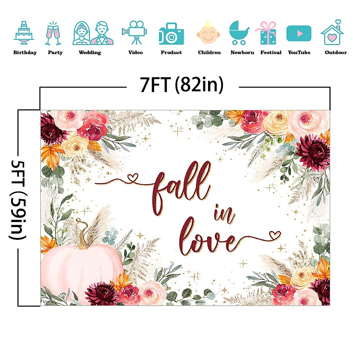 Mocsicka Fall in Love Bridal Shower Backdrop Burgundy Pink Pumpkin Bridal Shower Background Boho Autumn Bridal Shower Party Decorations Banner Photo Studio Props (7x5ft)