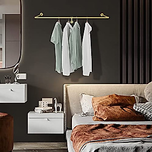 GDAE10 Clothes Rack,Gold Industrial Pipe Wall Mounted Garment Rack Space-Saving Heavy Duty Hanging Clothes Rack Detachable Garment Bar Multi-Purpose Hanging Rod for Closet Storage