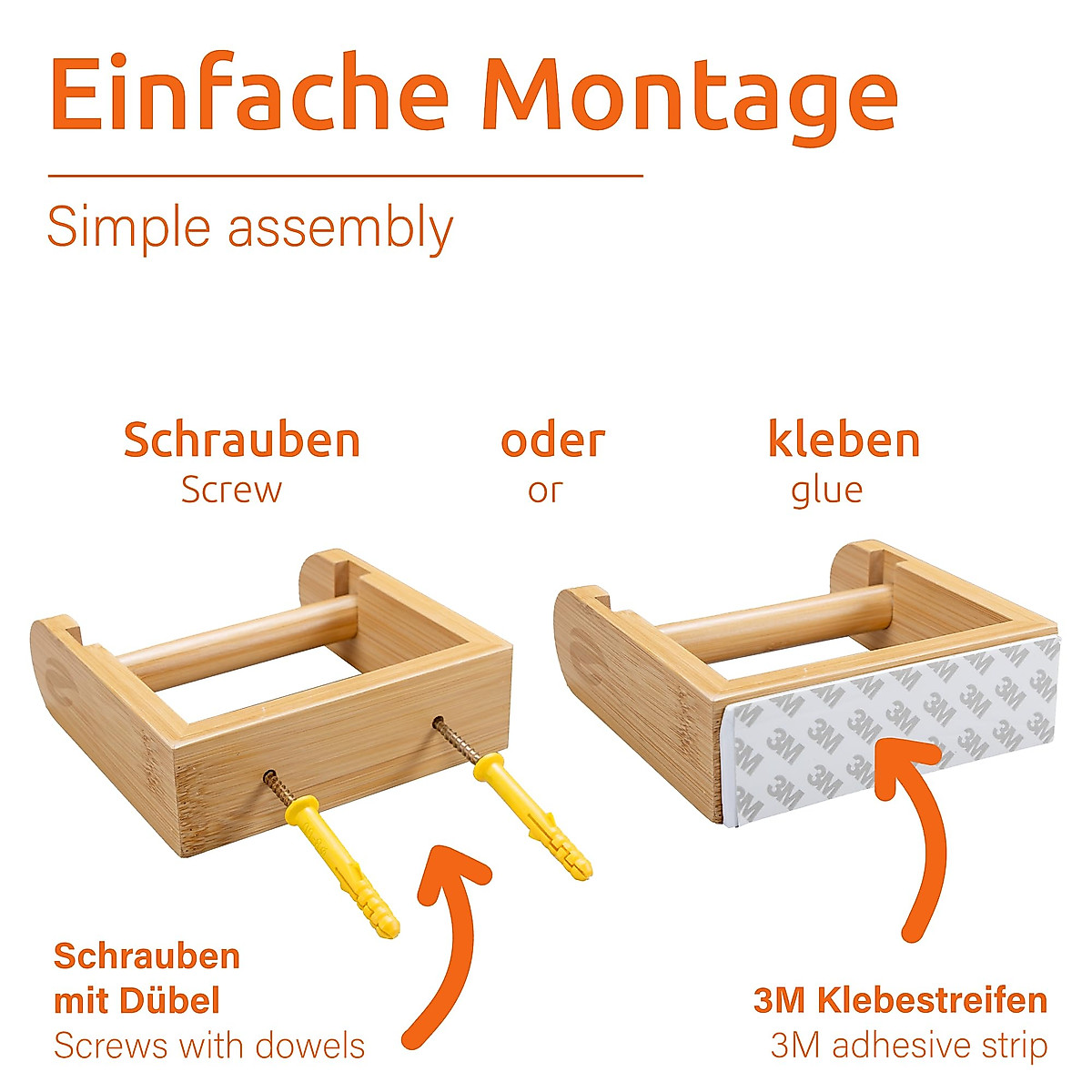 ECENCE 1x Wooden Toilet Paper Roll Holder Wall Mounted Without Drilling Natural Bamboo Toilet Roll Holder Ecological Toilet Paper Dispenser