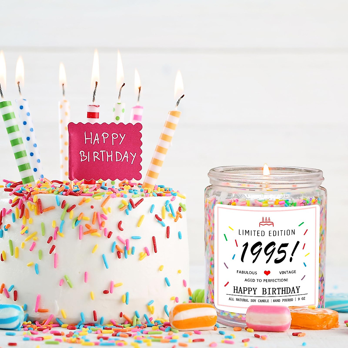 Homsolver 30th Birthday Gifts for Her Women, Happy 30th Birthday Decorations Candle Gifts Ideas-Limited Edition 1995 Handmade Candles (Vanilla Birthday Cake Scent with Sprinkles)
