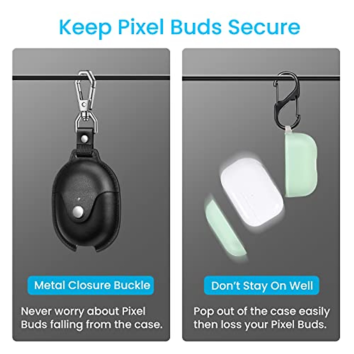 Fintie Protective Case for Google Pixel Buds Pro (2022), Premium PU Leather Slim Fit Metal Snap Closure Portable Cover Skin with Keychain, Black