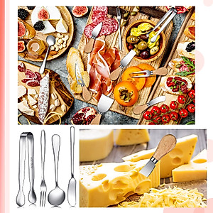 48 Pieces Cheese Knife Set Include 8 Pieces Stainless Steel Cheese Spatula Set with Wooden Handles 40 Pieces Stainless Steel Cheese Spatula Set for Birthday Wedding Christmas