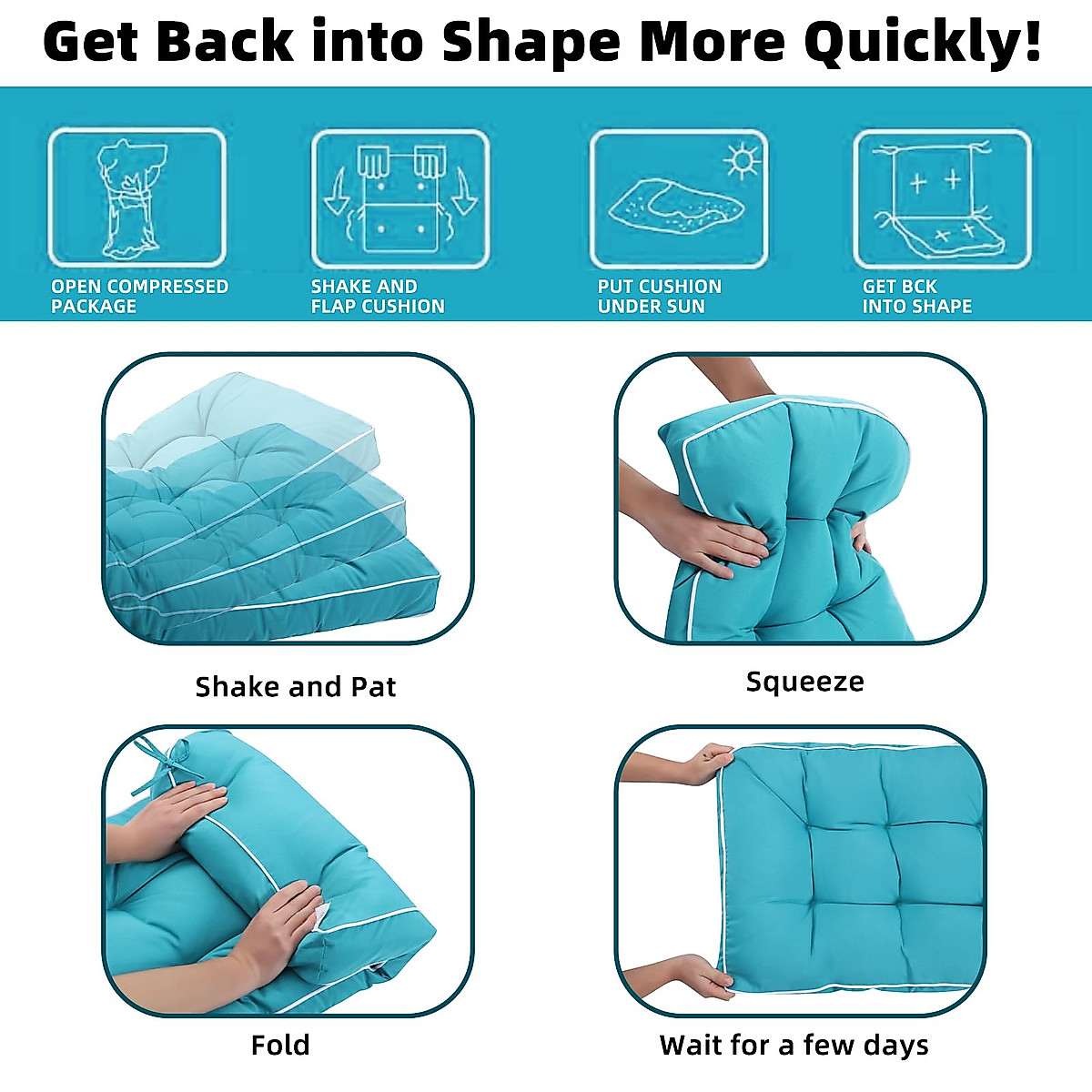 Blytieor Outdoor 3 Piece Wicker Chair Cushion Set, 1 Loveseat Wicker Settee Cushion & 2 U-Shape Cushion for Patio Bench All Weather