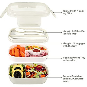 Caperci Stackable Bento Box Adult Lunch Box - 3 Layers All-in-One Lunch Containers with Multiple Compartments for Adults & Kids, 55 oz Large Capacity, Built-in Utensil Set & BPA Free (White)