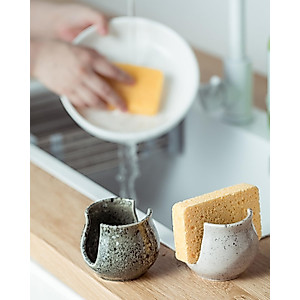 Zoeeker Sponge Holder for Kitchen Sink, Ceramic Dish Sponge Drying Caddy Sponge Rack Kitchen Organizer Cute Kitchen Accessories for Sink Counter, Speckled Glaze