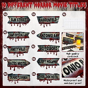 Halloween Horror Movie Themed Decoration,20Pcs Horror Cardboard Signs for Wall Decor Waterproof Horror Movie Photo Booth Props for Halloween Party Decoration