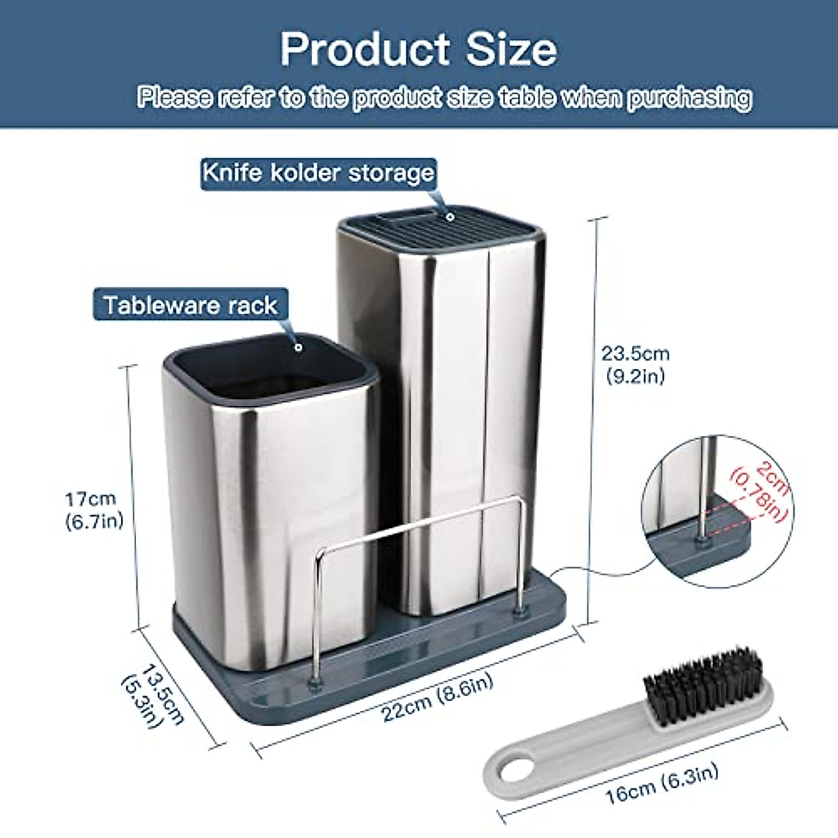 Stainless Steel Universal Knife Holder Block, Yimerlen Knife Holder Storage Multi-functional, Kitchen Knife Storage Utensils Organizer for Countertop (with Cleaning Brush)