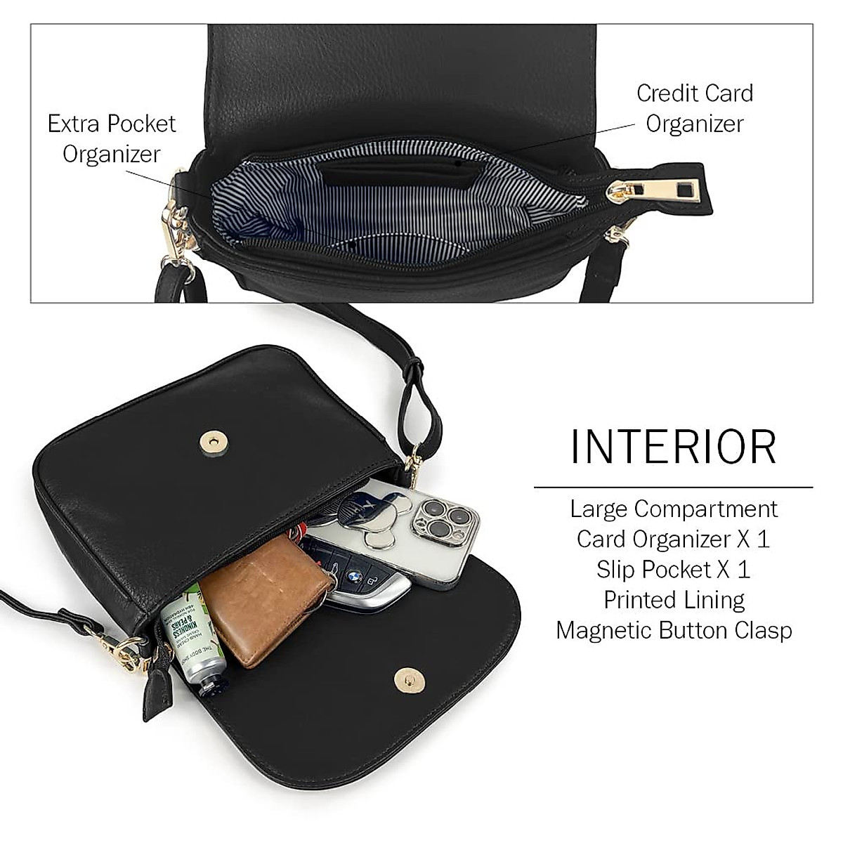 EVVE Small Crossbody Bag for Women Trendy Flap Saddle Purses with Tassel and Adjustable Shoulder Strap - Black