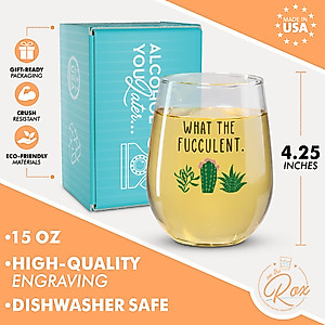 Funny Wine Glass Gift- 17 Oz Stemless Wine Glass (What The Fucculent)