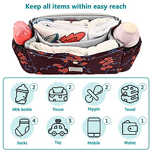 Emelivor Blooming Flower Red Baby Stroller Organizer with Cup Holders Stroller Accessories with Adjustable Shoulder Strap for Phone, Keys, Toys Fit All Strollers