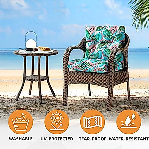FILUXE Chair Pads, Seat/Back Patio Cushions - Waterproof Solid Tufted Pillow, Indoor/Outdoor Pads with Ties, Fade-Resistant & Seasonal All Weather Replacement (Palm Leaves, 1)