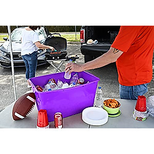 SIMPLYKLEEN 14.5-gal. (58-qt.) Plastic Storage Containers with Lid, Fan-Tastic Storage Bins Purple/Gold (Pack of 4)