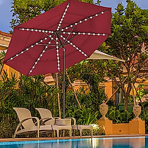EliteShade USA 10-Year-Non-Fading Sunumbrella Solar 9ft 3 Tiers Market Umbrella with 80 LED Lights Patio Umbrellas Outdoor Table with Ventilation,Burgundy