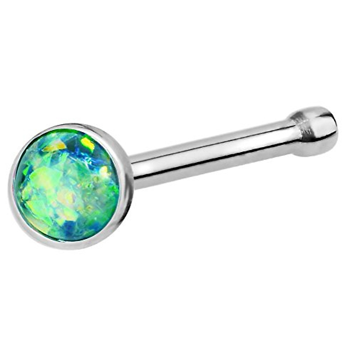 Forbidden Body Jewelry 20g 6mm Surgical Steel Synthetic Green Opal Top Nose Stud