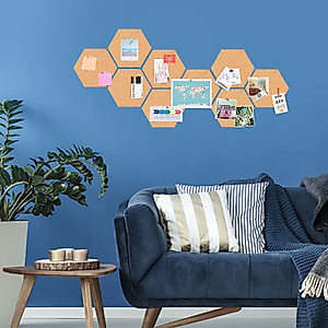 SVOPY Cork Bulletin Board Hexagon - Decorative Display Boards, 1/2" Thick Self-Adhesive Cork Board Tiles for Home Office Decor,School Message Board (10 Pcs)