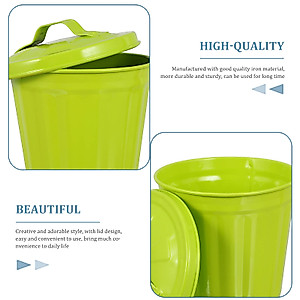 POPETPOP Small Trash Can with Lid, Tiny Garbage Can Galvanized Vase Plant Pots Mini Wastebasket with Lid Desk Organizer Storage Bin Pen Holder Desktop Trash Bin Metal Planter Bucket