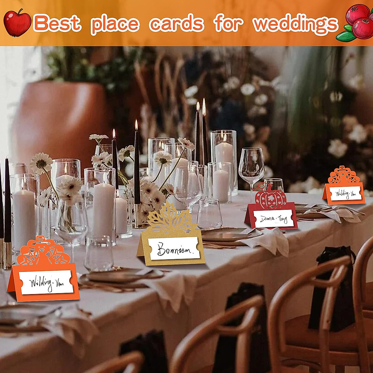 48 Pcs Thanksgiving Place Cards Thankful Greeting Cards Maple Leaf Pumpkin Turkey Place Cards for Table Setting, Thanksgiving Place Settings for Dinner(3.9 x 3.9 inches)