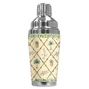 Mugzie "Bahama Pineapple" Cocktail Shaker with Insulated Wetsuit Cover, 16 oz, Black