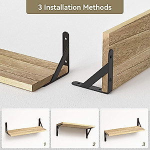 ThriftyZ Rustic Floating Shelves for Wall, Farmhouse Wood Shelf for Wall Decor, Wall Mounted Room Shelves Sets of 4, Hanging Wall Storage for Bathroom, Bedroom, Livinging Room - Rustic Wood