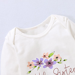 ChicRosa Baby Girl Clothes Little Baby Sister Newborn Outfit Long Sleeve Romper + Hat + Headband 3Pc Infant Clothing Set 0-3 Months