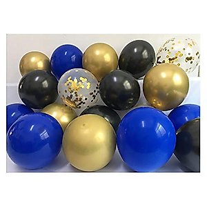Royal Blue Gold Black Balloons- Confetti Balloons for Graduation Bachelor Men Birthday Anniversary Party Decorations D¨¦cor Supplies 12inch 50packs