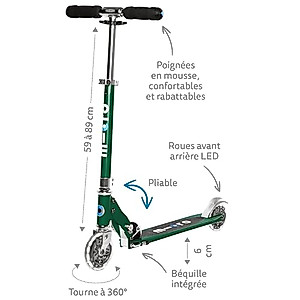 Micro Kickboard | Sprite LED | 2 Wheeled | Fold-to-Carry | Lightweight Swiss-Designed Micro Scooter | Light-Up Wheels| Children and Teens, Ages 6+