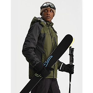 GEMYSE Men's Mountain Waterproof Ski Snow Jacket Winter Windproof Rain Jacket (Army Green,Medium)