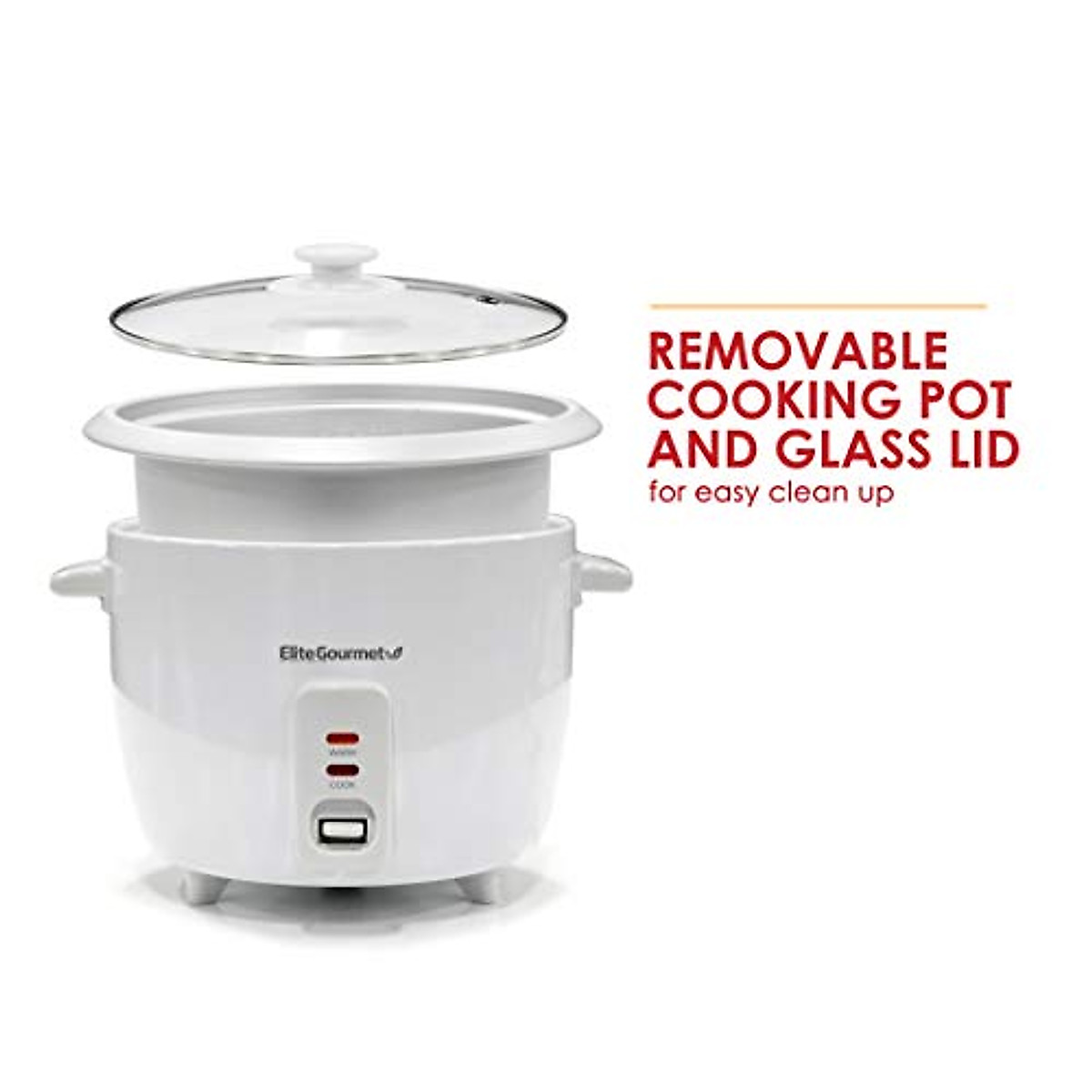 Elite Gourmet ERC003 Electric Rice Cooker with Automatic Keep Warm Makes Soups, Stews, Grains, Hot Cereals, 6 Cups Cooked (3 Cups Uncooked), White