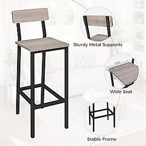 MAHANCRIS Bar Chairs, 25.6" Tall Counter Bar Stools, Set of 2 Bar Stools with Backrest, Kitchen Bar Stools with Footrest, for Dining Room, Bar, Easy Assembly, Greige BAHG03101