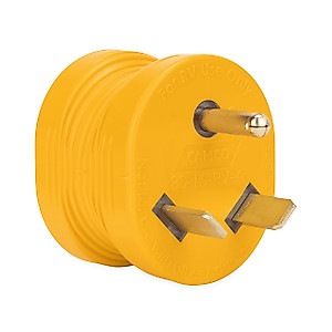 Conntek 14361, 30 Amp RV Extension Cord, Blue (25-Feet) & Camco RV 30AM/15AF Power Grip Electrical Adapter (55233)