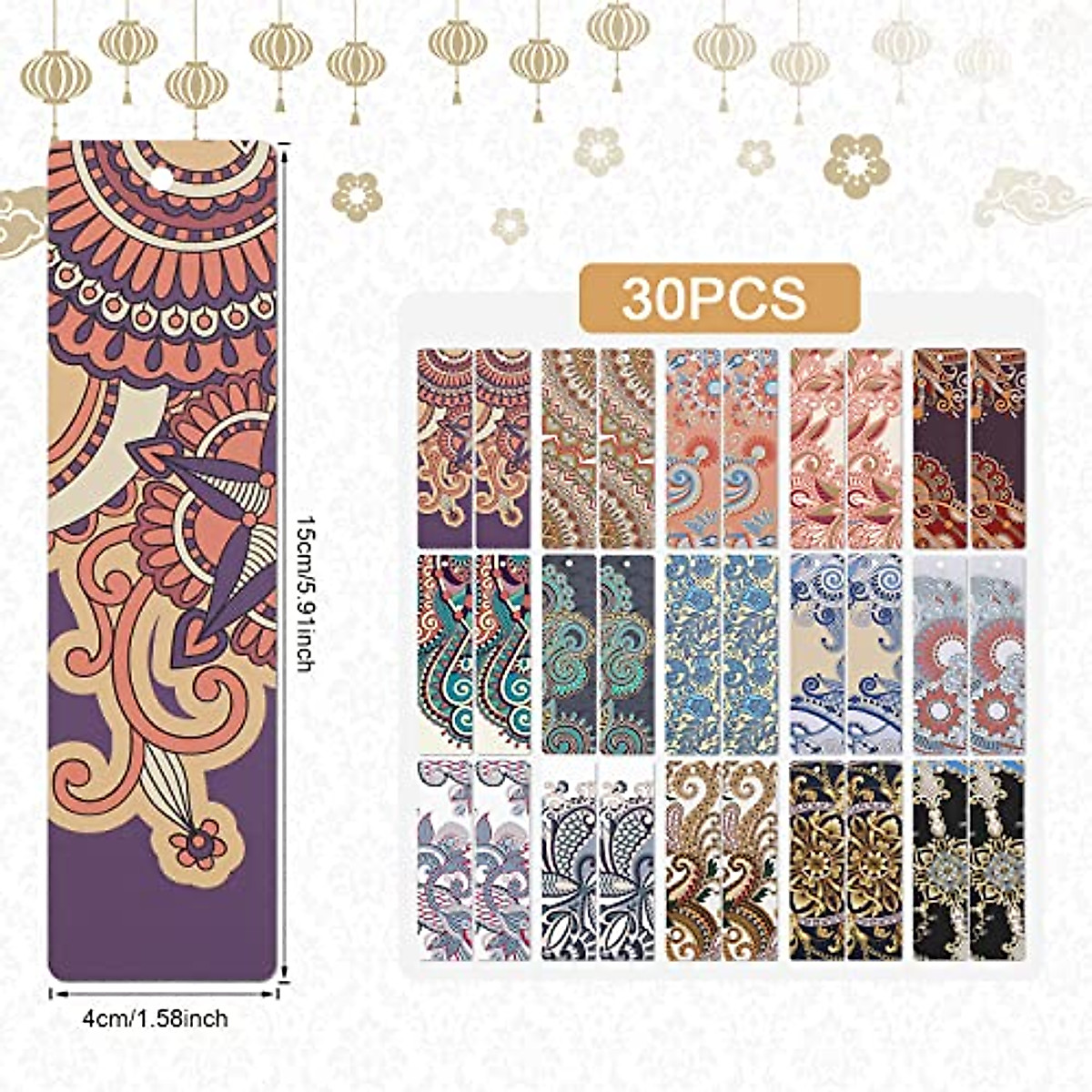 MWOOT 30Pcs Fractal Paper Bookmarks, Double-Sided Page Book Makers Kit for Kids Students School Office, Unique Creative Bookmark for Book Lovers Classroom Prizes Reading Supplies (15 Styles,15x4cm)