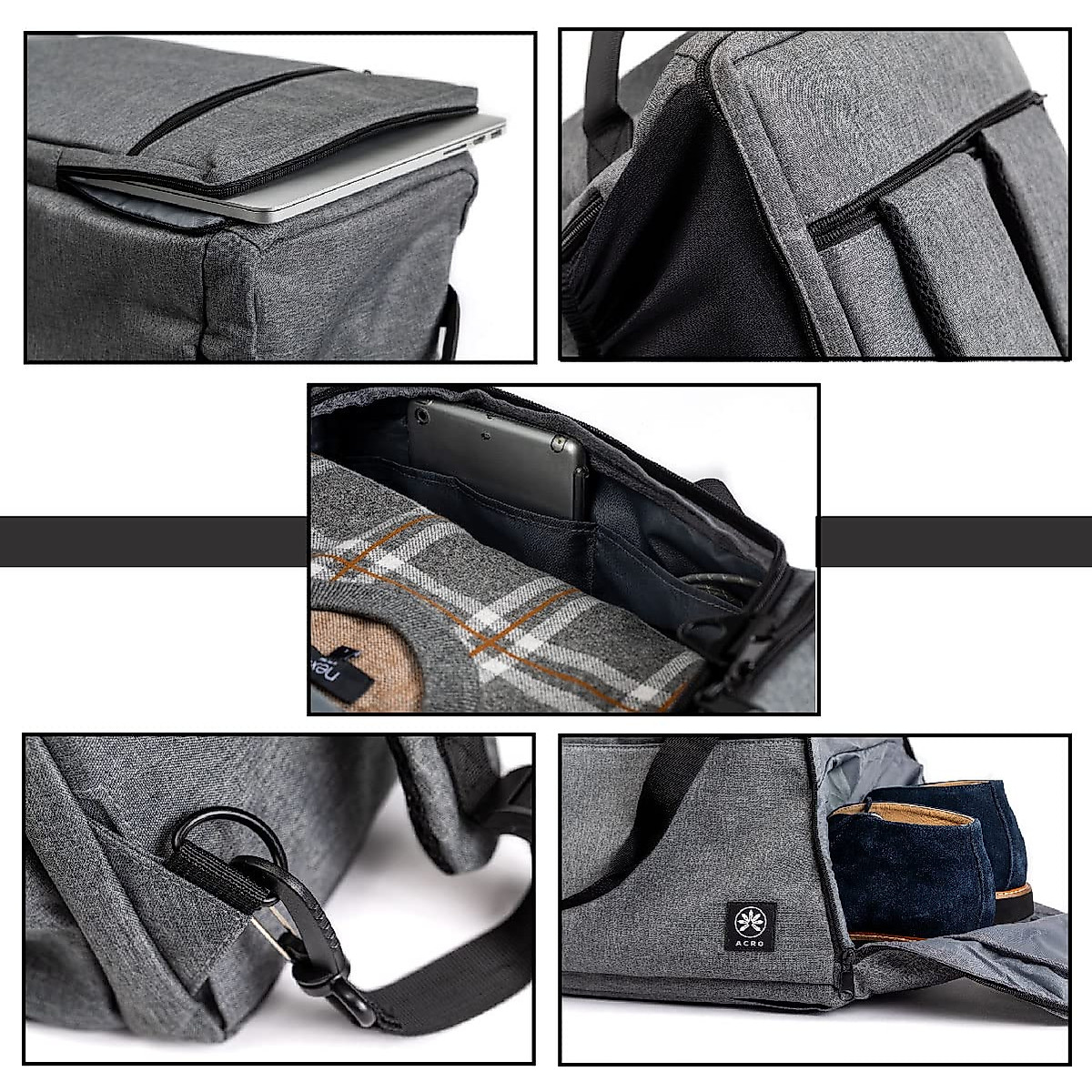 ACRO 3 in 1 Sports/Travel Duffle Bag for Men & Women/Back Pack/Lap TOP Compartment/Water Resistant/Wet Pocket & Shoes Compartment 40L,Grey, Grey