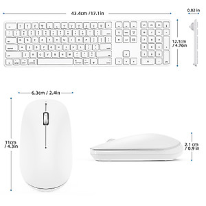Bluetooth Keyboard and Mouse for Mac, OMOTON Wireless Keyboard and Mouse Combo, Multi-Device Keyboard with Numeric Keypad for MacBook Pro/Air, iMac, iMac Pro, Mac Mini, Mac Pro Laptop and PC (White)