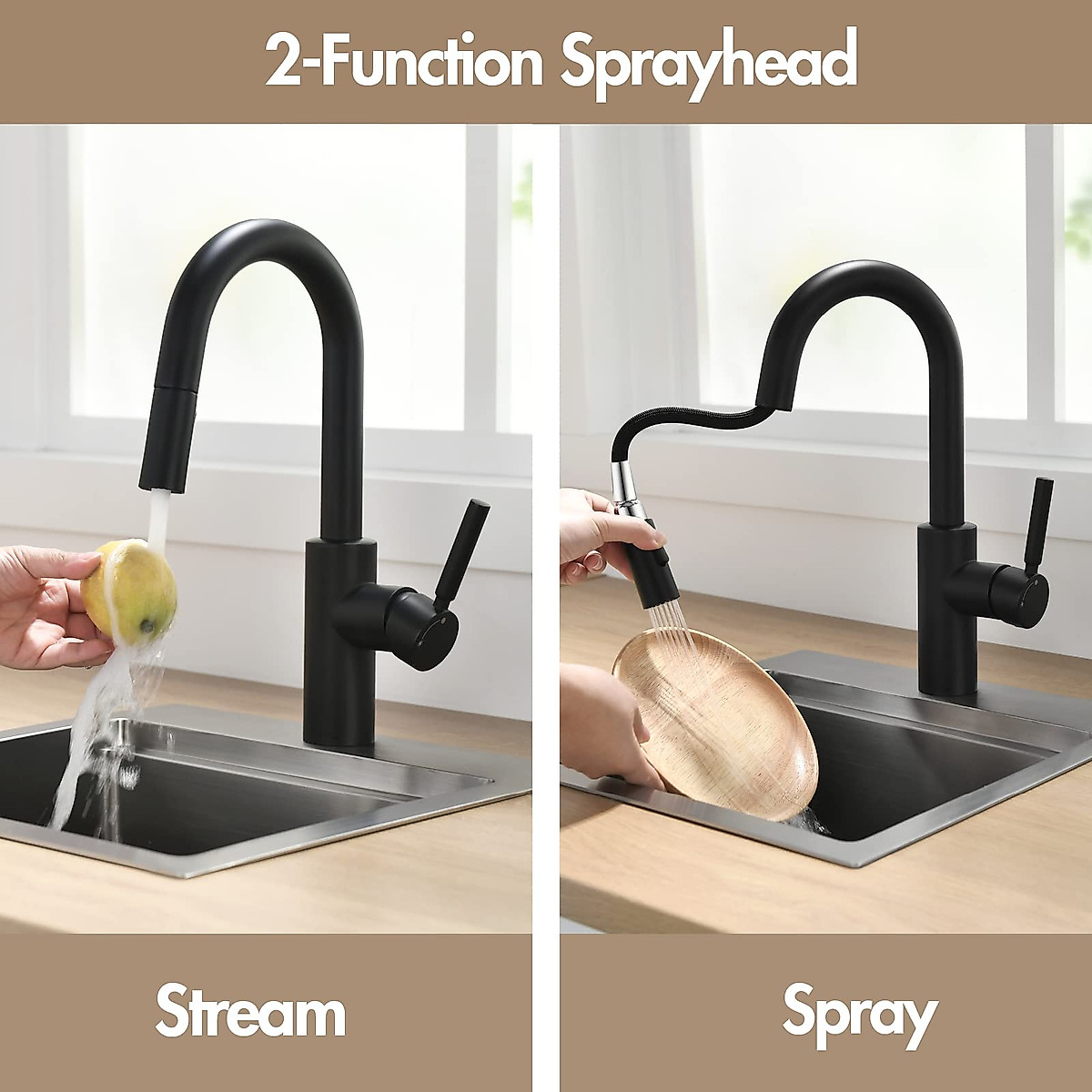 OUEN Matte Blcak Bar Faucet with Pull Down Sprayer for Single Sink,Bar Brass Faucet One Hole for RV Campers Sink Small Faucet with cUPC Supply Hose