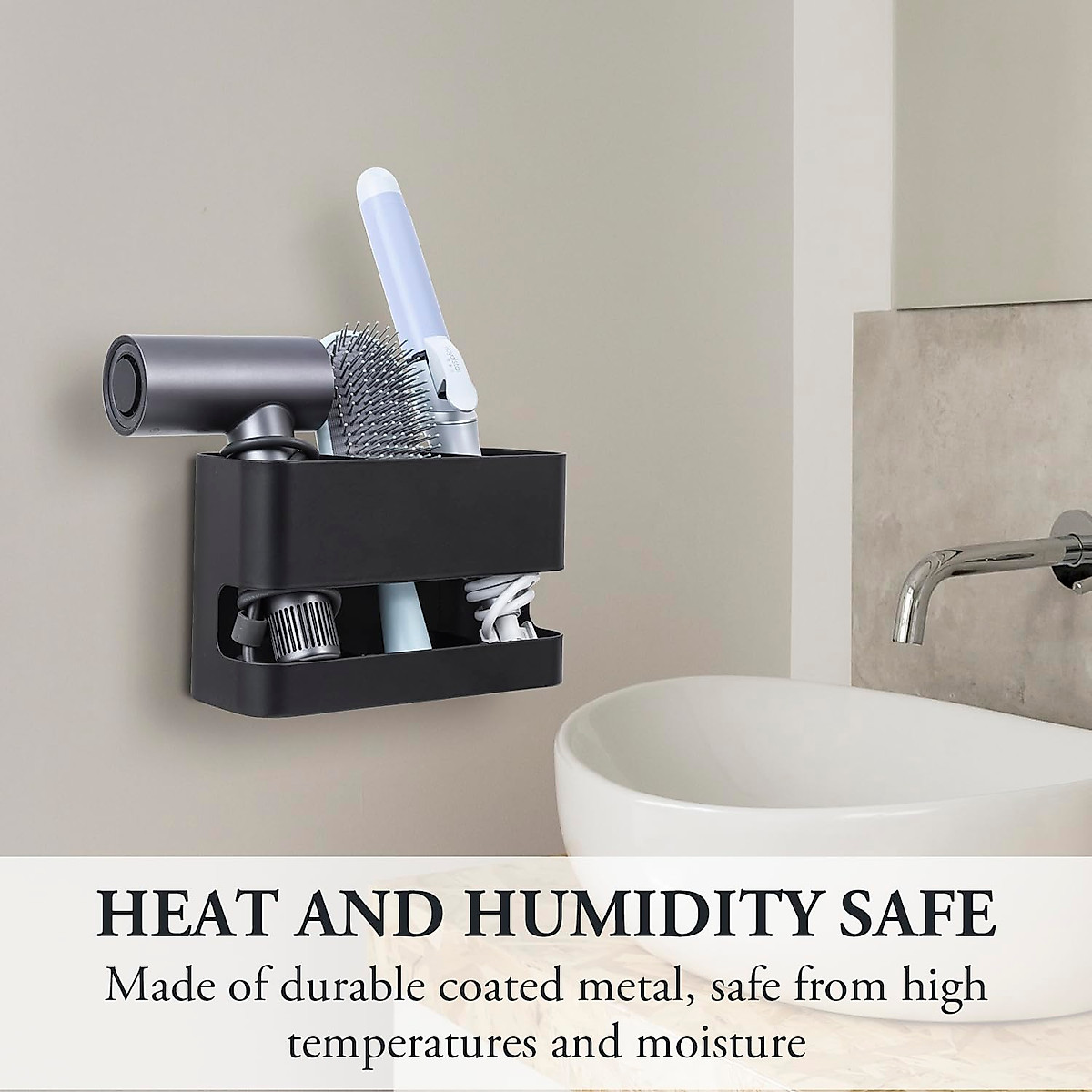 MyGift Modern Wall Mounted Black Metal Hair Styling Tools and Accessories Heat Resistant Holder with 3 Slots, Salon Hot Tool Organizer Rack for Blow Dryer Straightener Curling Iron