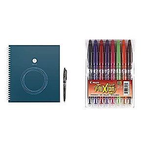 Rocketbook Wave Smart Notebook and Pilot FriXion Ball Erasable Gel Pens, Fine Point, 8-Pack Pouch, Black/Blue/Red/Pink/Purple/Orange/Lime/Brown Inks (31569) Bundle