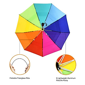 LEAGERA Rainbow Umbrella for Adults - Smal Travel Umbrellas for Rain&Sun, Small, Compact, Light, Folding and Portable Rainbow Umbrella For Backpack Umbrella, Automatic Open